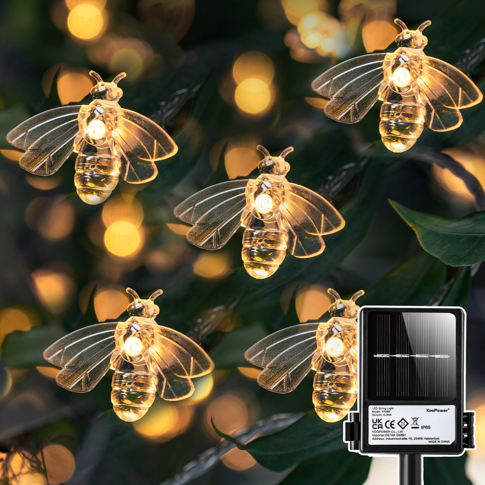 🌞 Solar Bee String Lights 33ft / 10M, 50 LEDs – Koopower